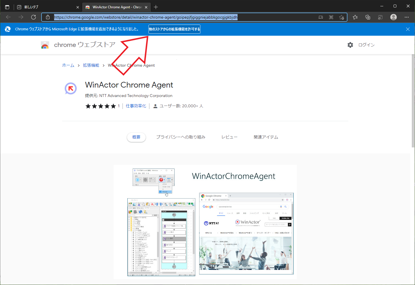 他のストアからの拡張機能を許可する をクリックします。
